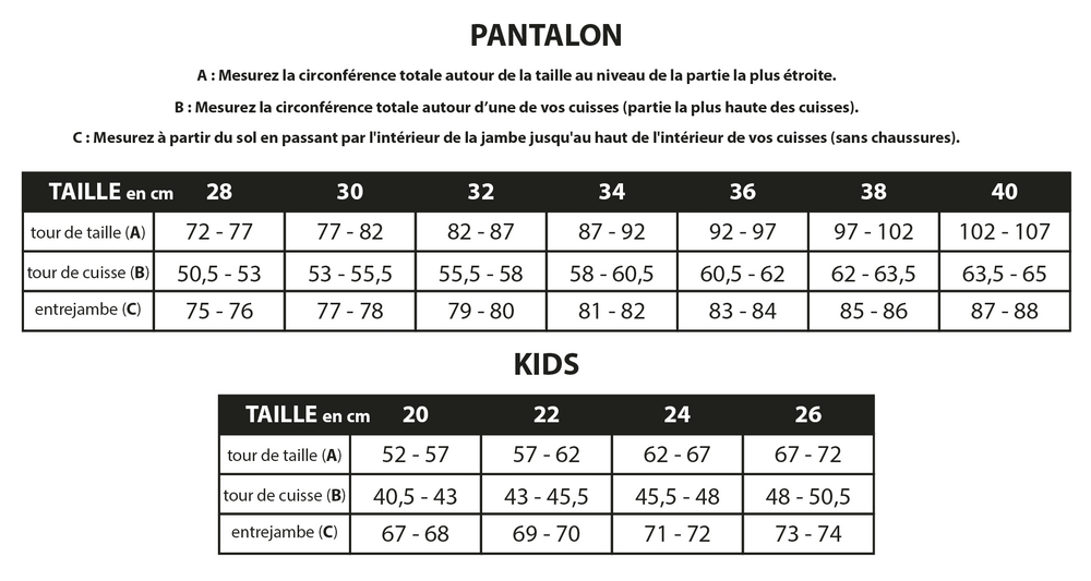 Tableau des tailles – Stretch Mx